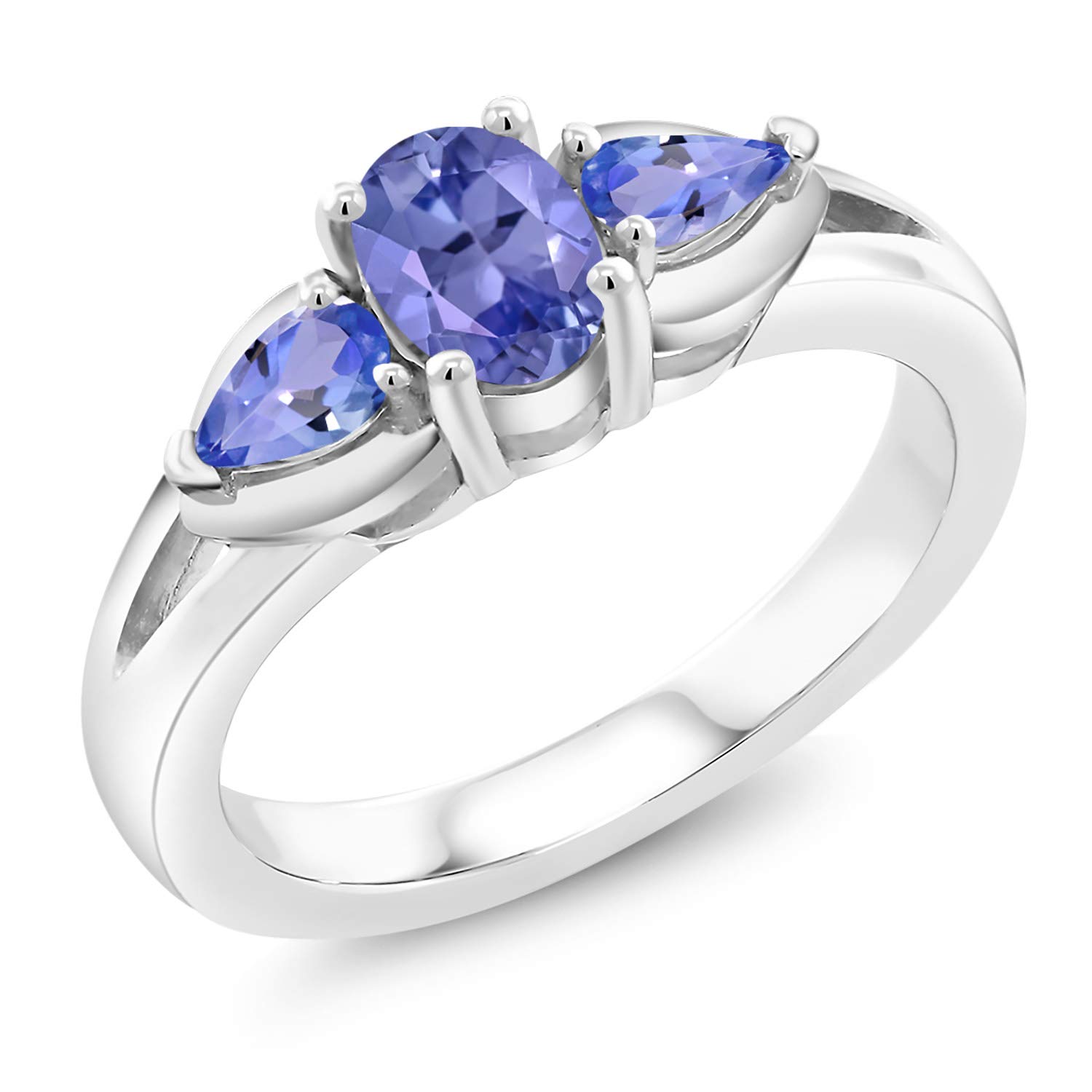 Gem Stone King 925 Sterling Silver Blue Tanzanite 3 Stone Women Engagement Ring (1.15 Cttw, Gemstone Birthstone, Available In Size 5, 6, 7, 8, 9)