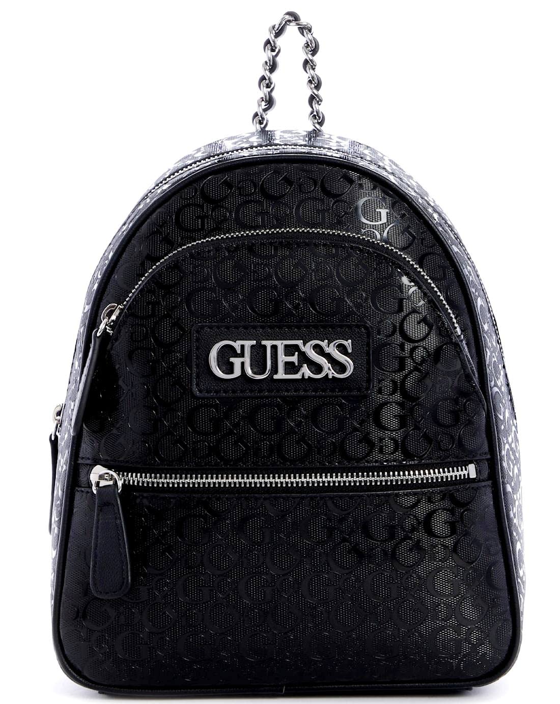 GUESS Women's Brooker Logo Debossed Chain Handle Backpack Handbag Bag - Black