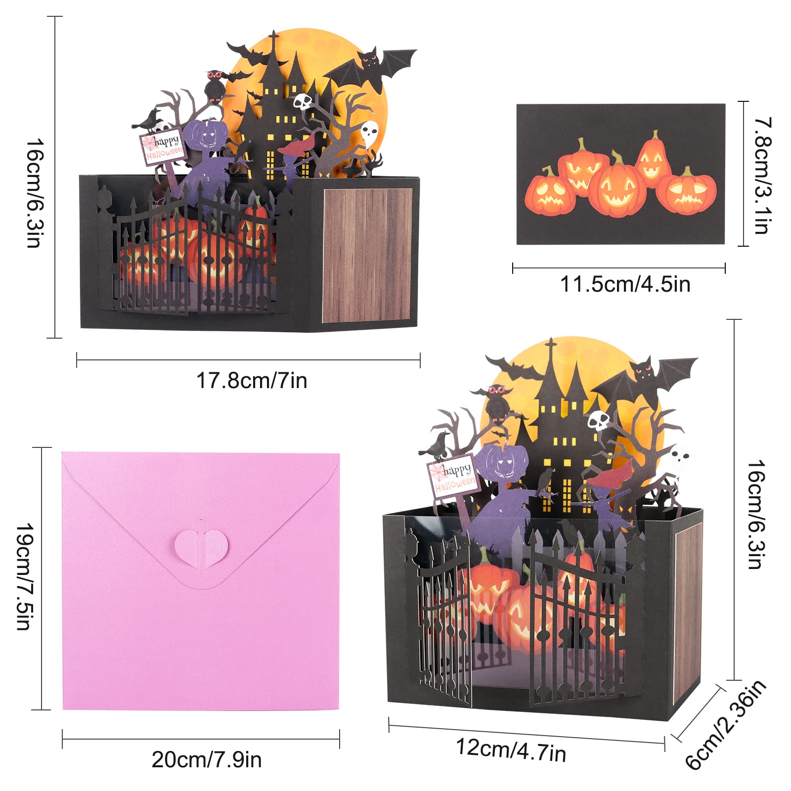 Giiffu Halloween Card with 3D Pop-up Design, Black and Blue, 7 x 6.3 in
