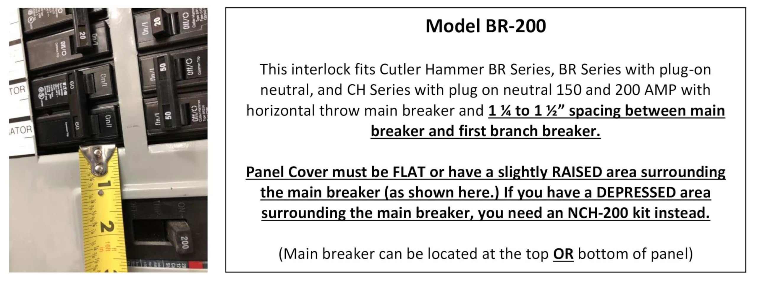 GenSafety BR-200 Generator Interlock Kit for Cutler Hammer BR and CH Series 150AMP and 200 AMP Panels - Made in USA !