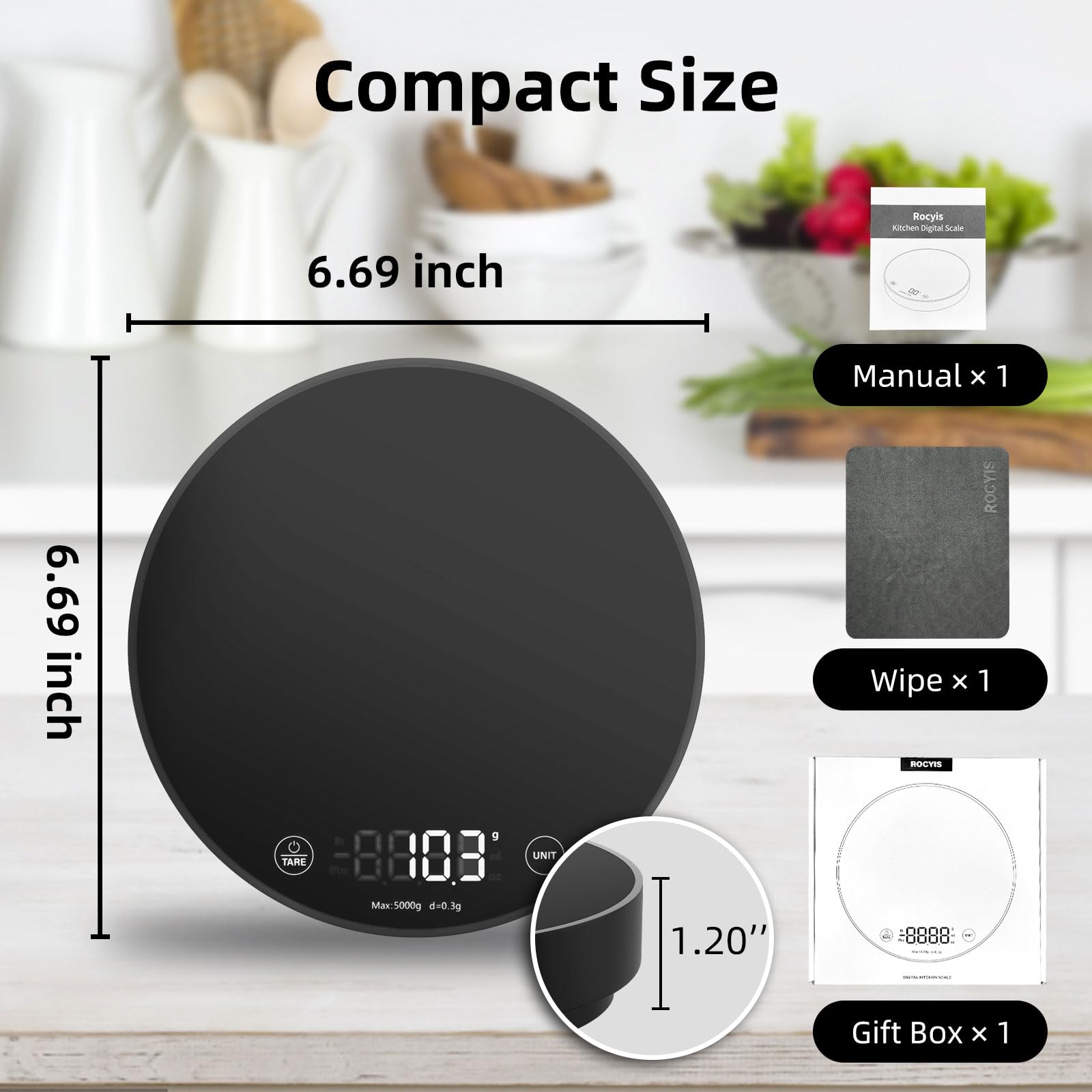 Food Scale Digital Weight Grams 5KG/11lb Max Weight with 5 Units,0.1g/0.01oz Precise Graduation LED Display and Tare Function, Baking Scale for Weight Loss, Tempered Glass(Black)