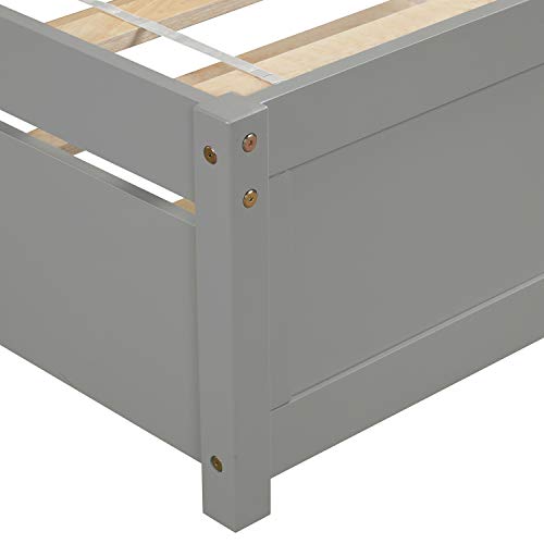 GINGVAT Twin Size Platform Bed with Trundle, Wooden Bedframe Frniture, Gray