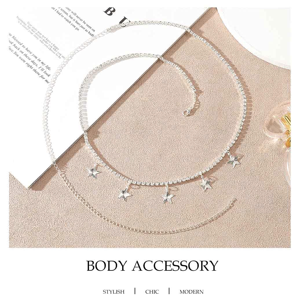 GEMILY Silver Star Waist Chains Rhinestone Belly Chains Sparkle Beach Body chains Jewelry Party Accessory for Women and Girls