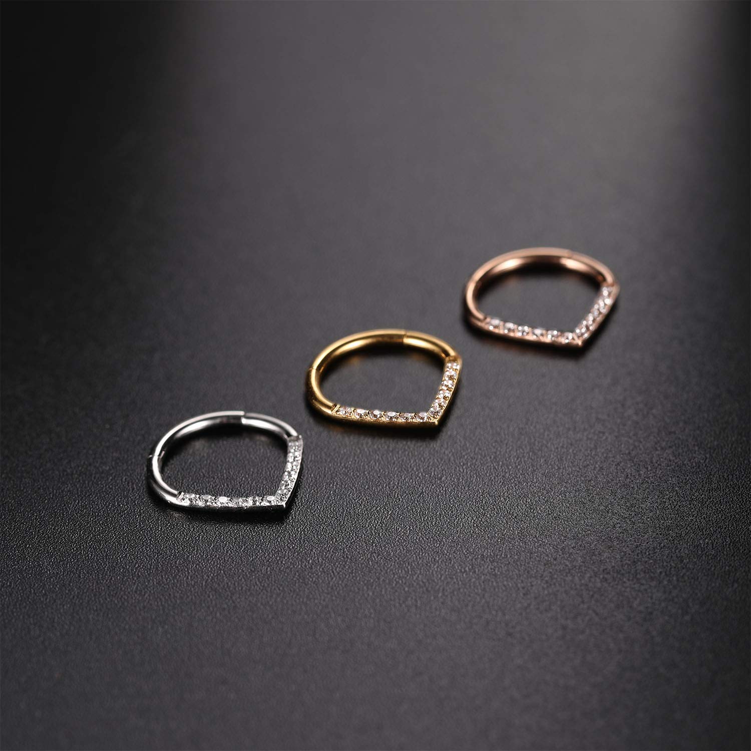 FUNLMO Septum Rings 16G Nose Rings 8mm Septum Jewelry Surgical Steel Hinged Segment Ring Gold Daith Earrings Septum Clicker Rook Helix Piercing Jewelry