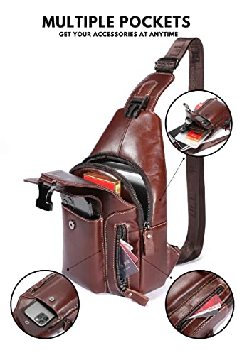Sling Bag Small Purse Leather for Women Men Crossbody Bag Chest Bags Shoulder Backpack Cross Body Water Resistant
