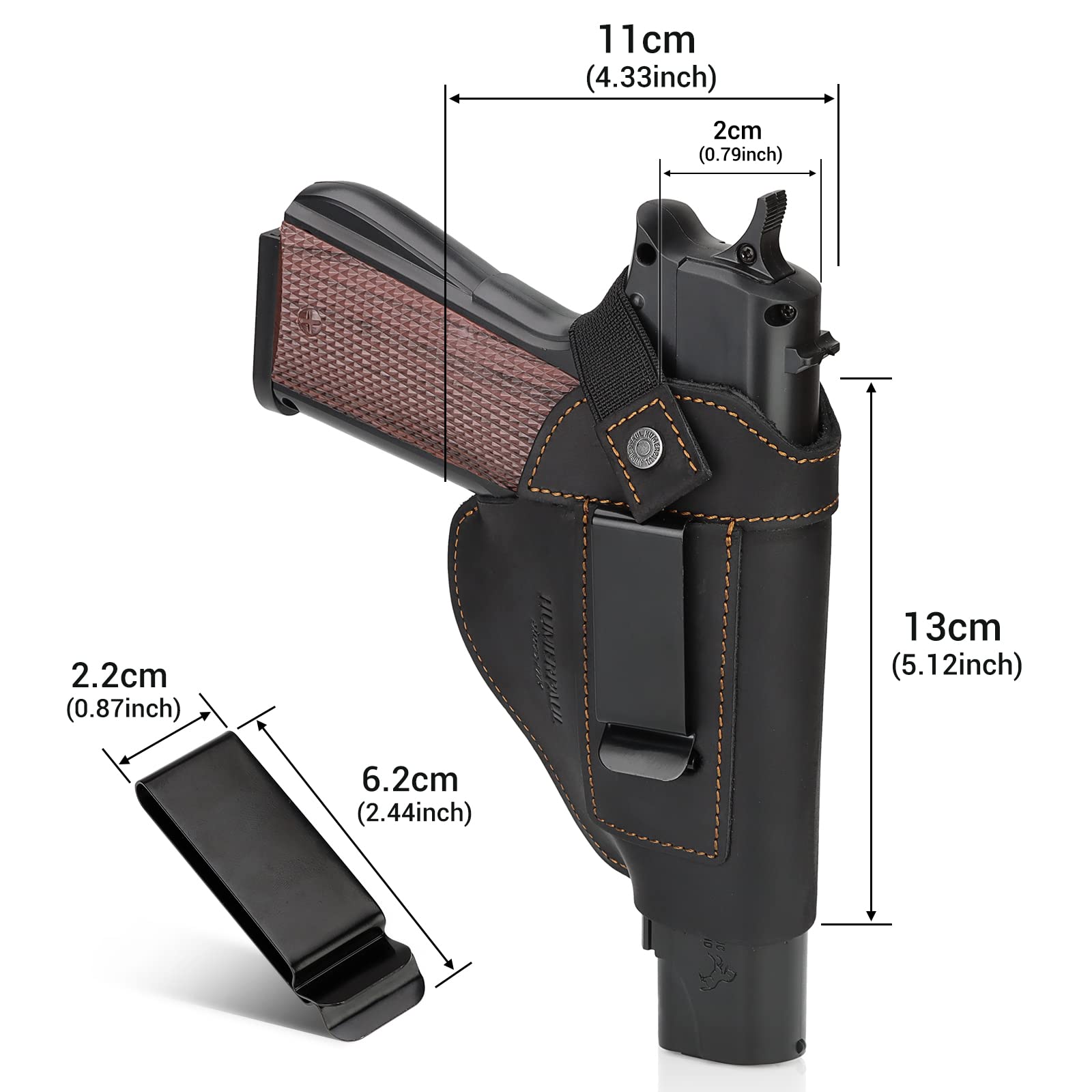 Genuine Leather Gun Holster for Concealed Carry, Men Women Universal IWB Belt Holster for Right & Left Hand, Fit Most Full Size Compact Subcompact Pistol (Brown)
