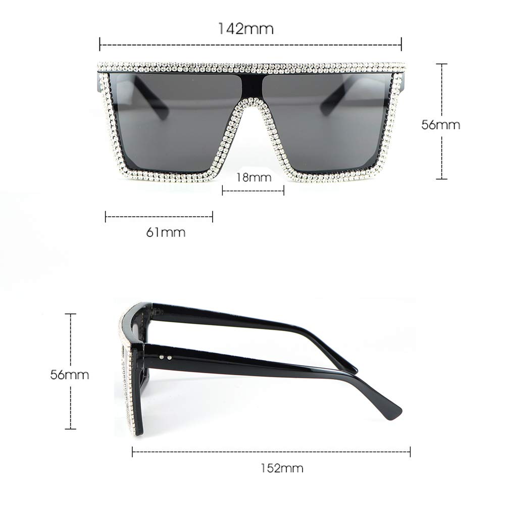 FUPRECIOUS Oversized Square Sunglasses For Women Men Bling Rhinestone Flat Top Shades (black)