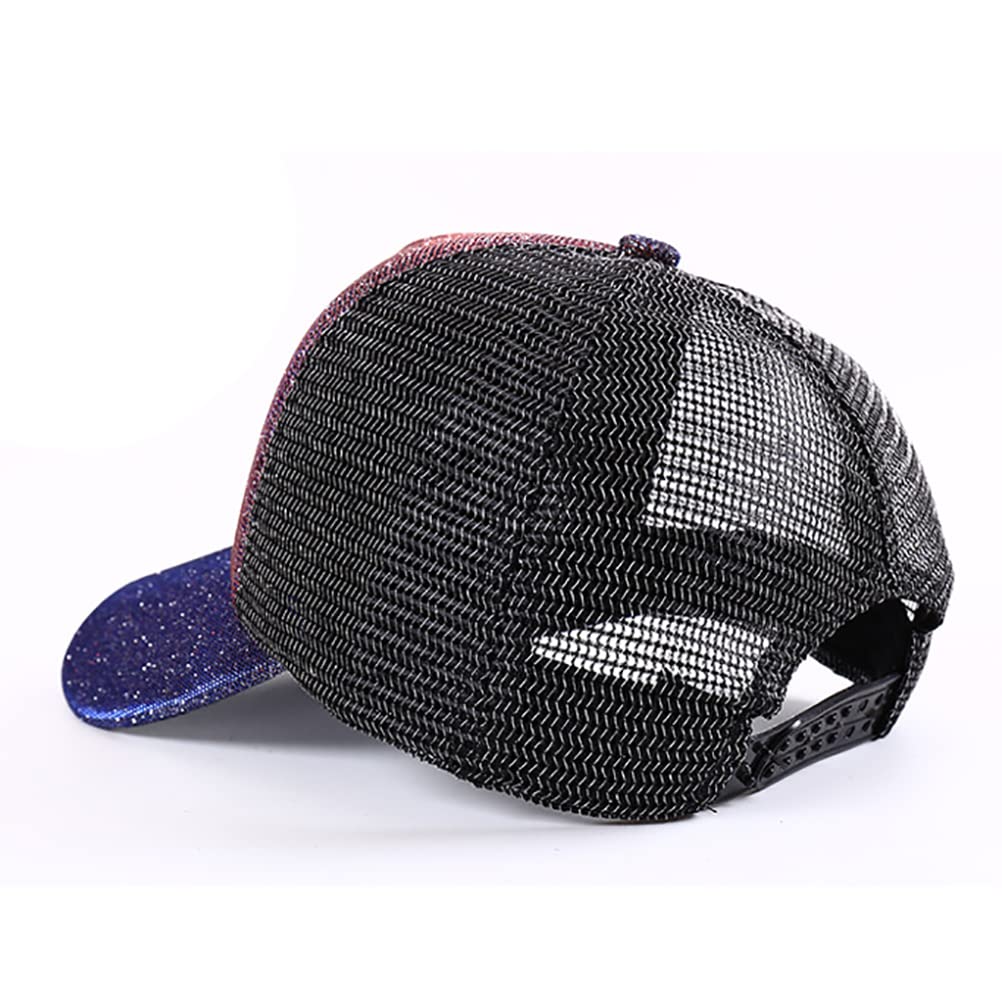 Gudessly Adjustable Breathable Rhinestone Baseball Cap for Women Bling Sequins Casual Sports Cap (T-Mesh Black)