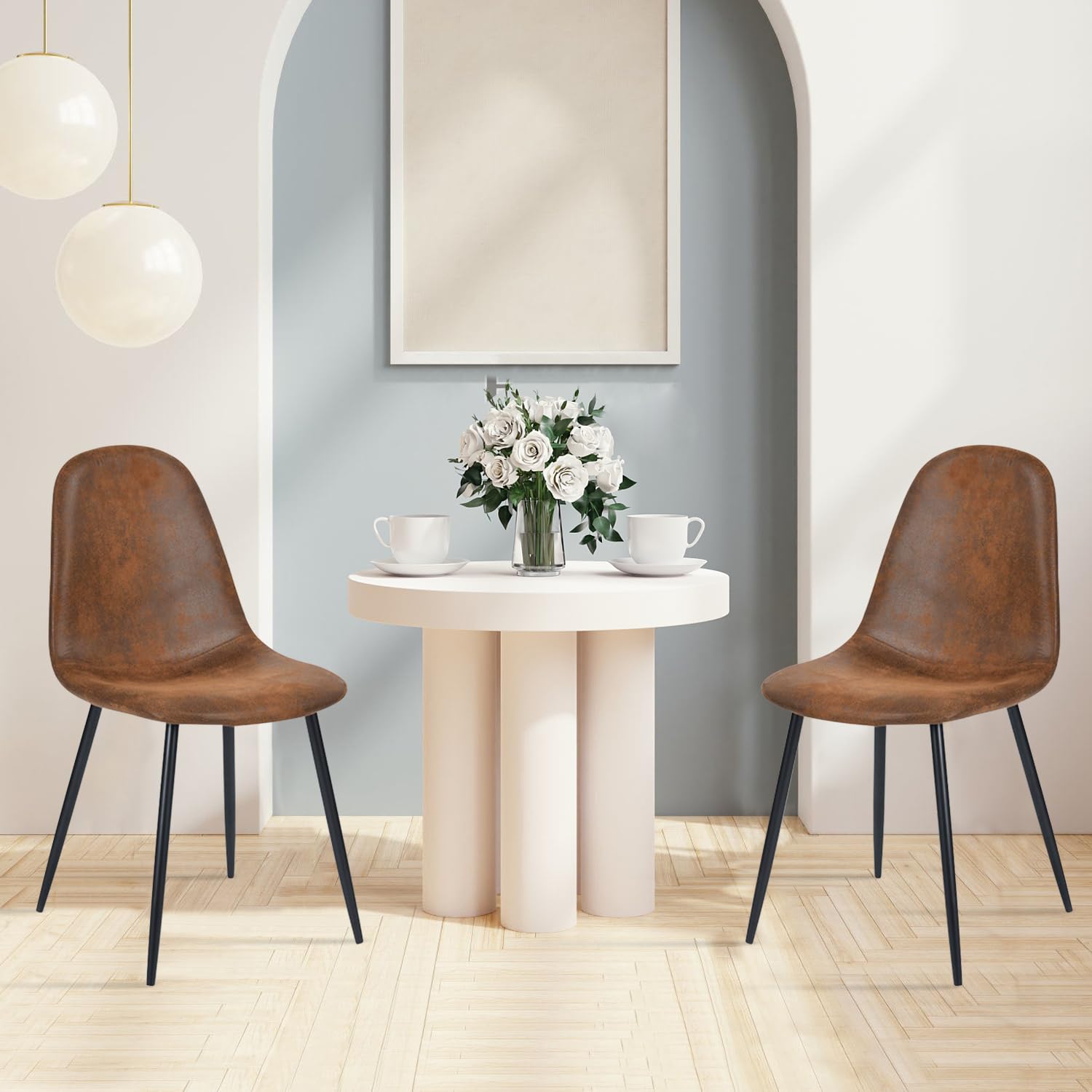 FurnitureR Dining Chairs Comfortable Upholstered Side Seating Armless for Home Kitchen Bedroom Living Room Guest Restaurant Cafe (Taupe, Set of 4)