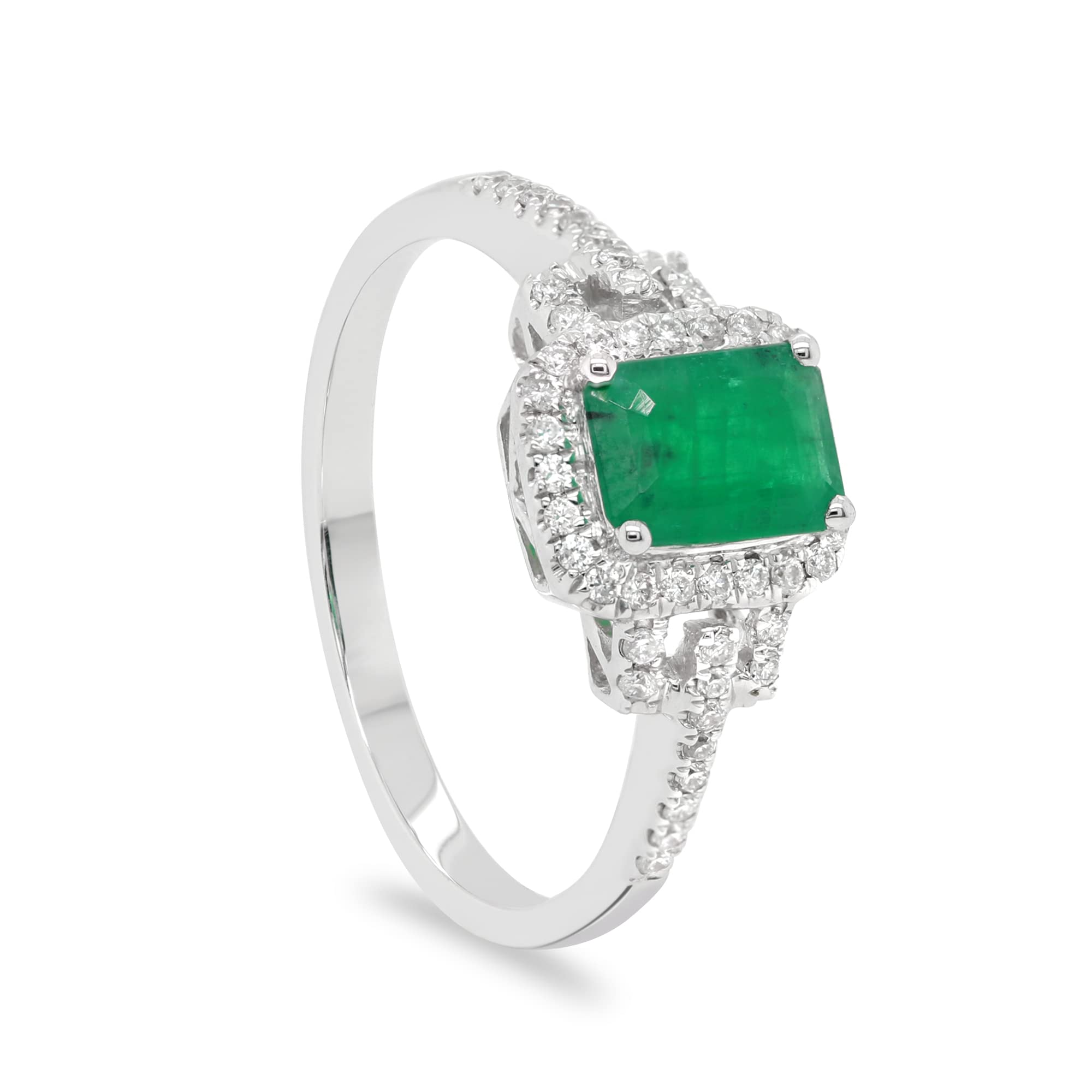 Gin & Grace 14K White Gold Natural Zambian Emerald Ring with Natural Diamonds for Women Emerald Ring for Women
