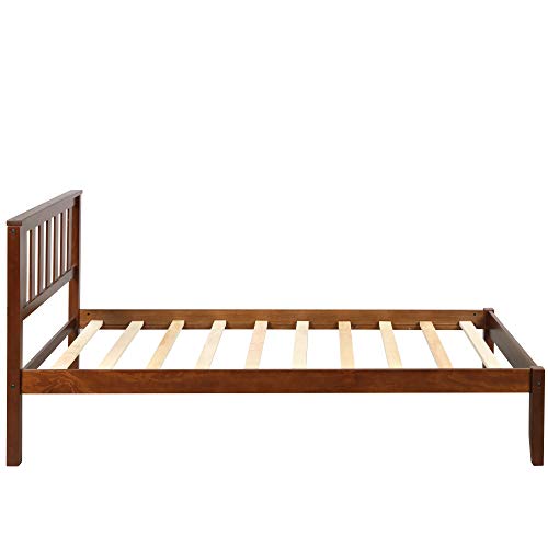 GINGVAT Twin Platform Bed with Headboard/Wood Slat Support Frniture (Walnut)