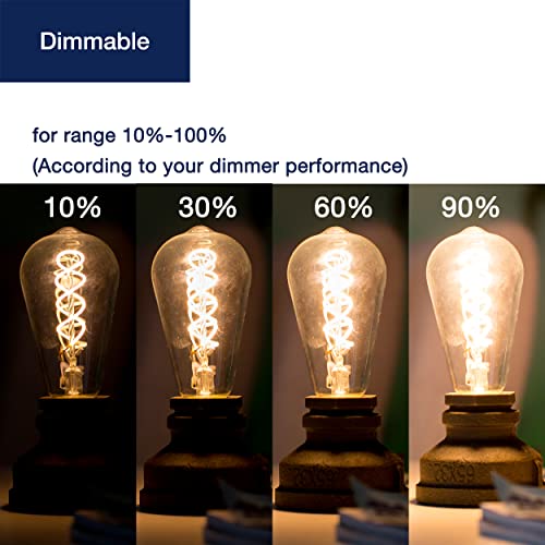 FLSNT 6 Pack LED Edison Bulbs, Dimmable ST19 LED Bulb, 2200K Amber White, E26 Base, 4W(40W Equivalent), 300LM, Amber Glass