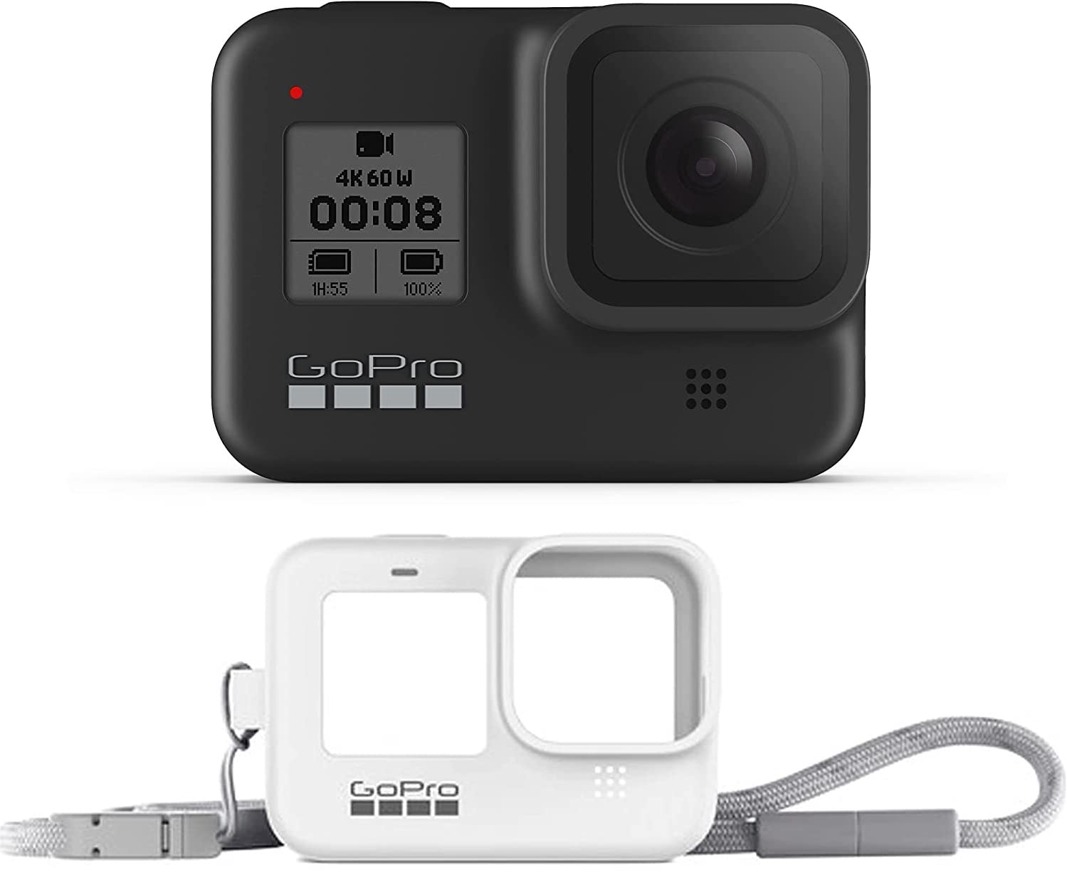 GoPro HERO8 Black Waterproof, Touch Screen, 4K UHD Video, 12MP Photos, Live Streaming, Stabilization - (Ecommerce Packaging) Includes GoPro Sleeve + Lanyard (64GB Bundle)