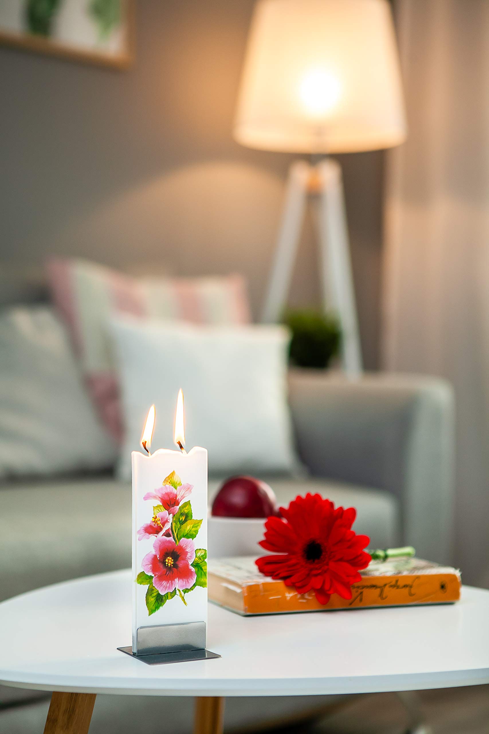 Flatyz Hand Painted Flat Candle | Unscented, Dripless, Smokeless, Decorative | Sunflower | Double Wick | Unique Gift Idea and Home Décor Accent | 6 inches