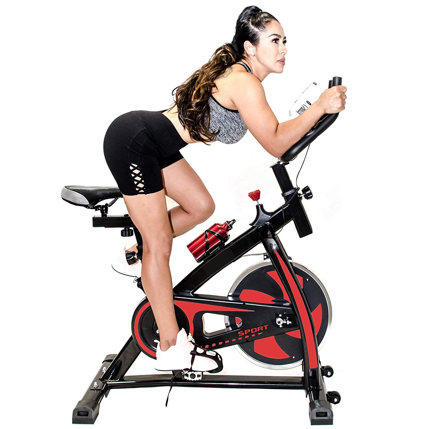 FRP Indoor Stationary Bike with 22 LB Flywheel, Exercise Bike Stationary for Home Gym with Digital Monitor, 285 LB Max RED