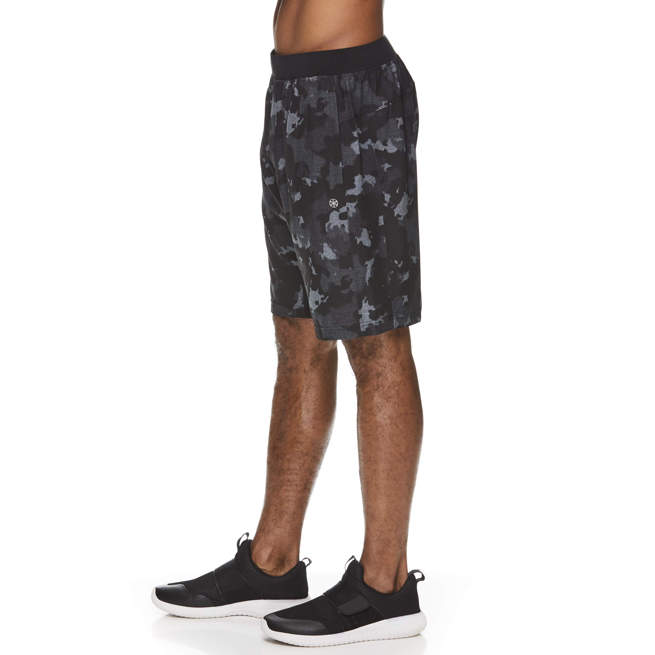 Gaiam Men's Yoga Shorts - Performance Heather Gym & Workout Short w/Pockets - Strength Camo Black, Small