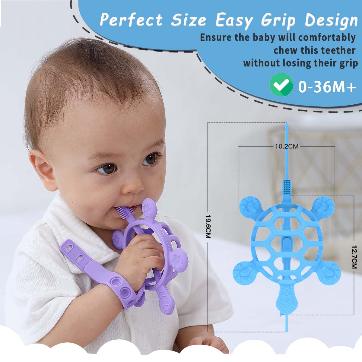 GOQELK Baby Teething Toys-Baby Teether,Baby Teethers 3-24 Months,Teething Mittens with Anti-Drop,Teethers Turtle with Three Shapes for Stimulates and Soothing-Silicone BPA Free | (Pack of 2)