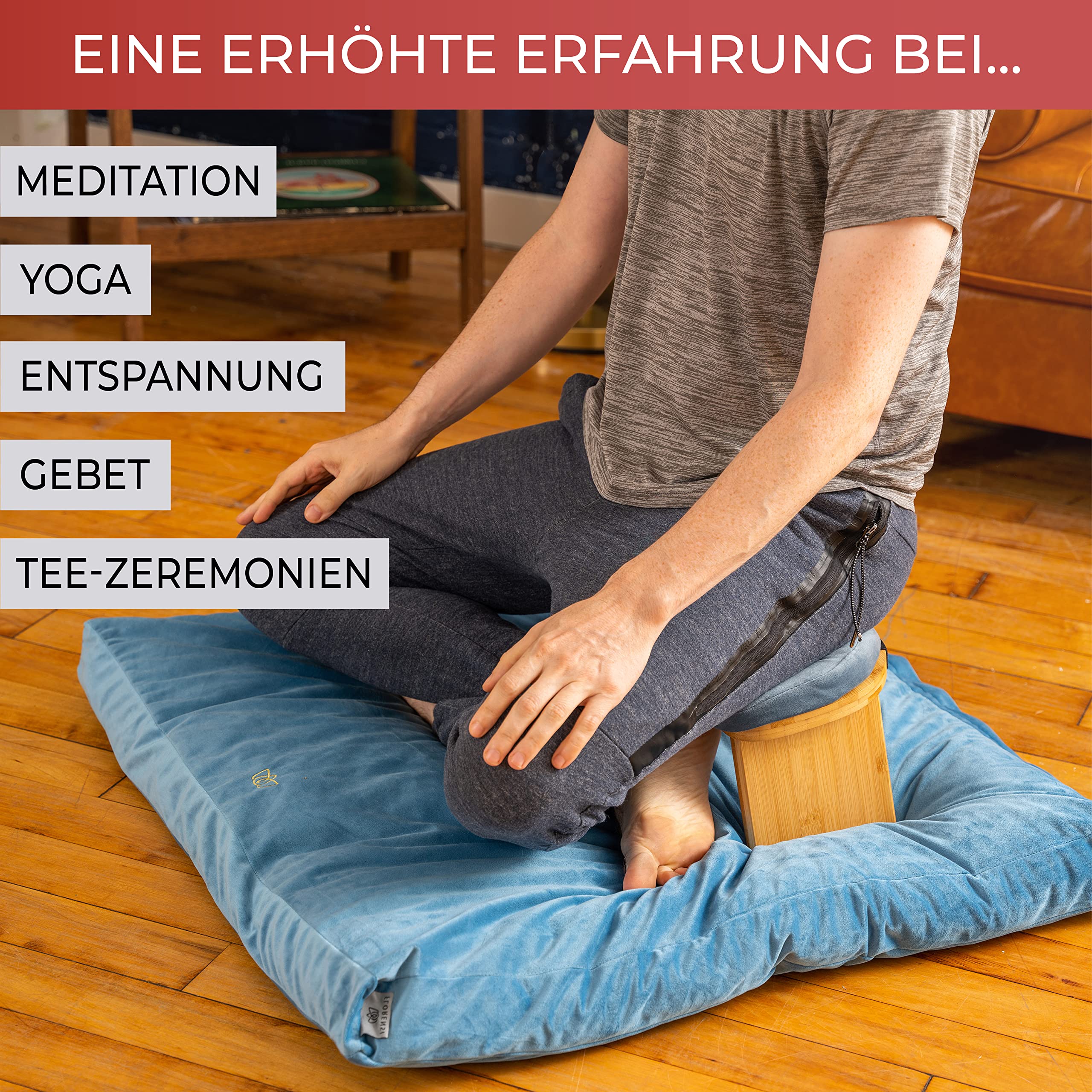 Florensi Meditation Bench - Bamboo, Foldable & Ergonomic Meditation Stool - Sturdy Prayer Bench with Meditation Cushion, Comfortable for Kneeling or Sitting - Perfect for Deeper & Longer Meditation