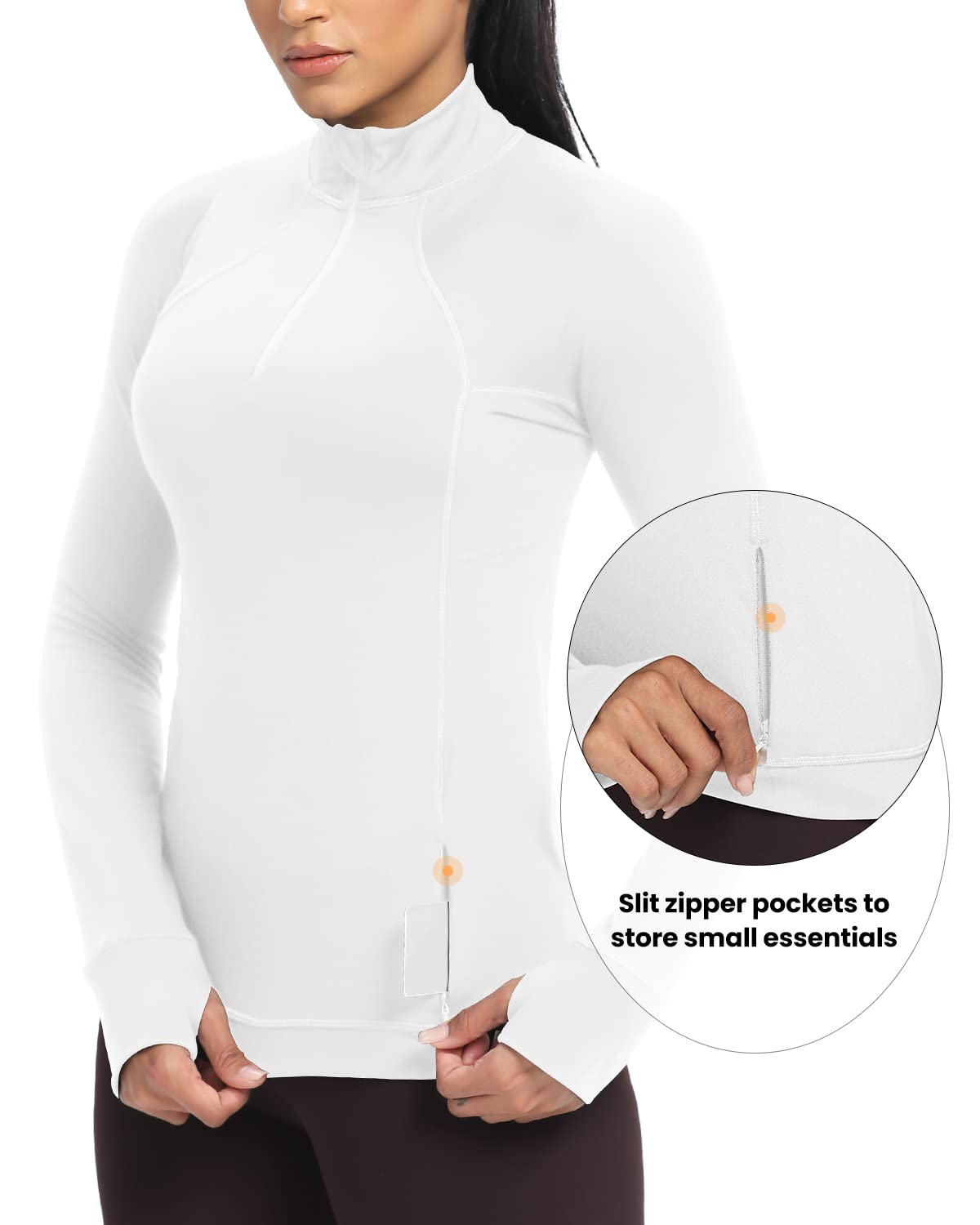 GYM RAINBOW Womens Long Sleeve Workout Shirts Quarter Zip Pullover Sweatshirt Athletic Running Tops Compression Shirts(#2 White,X-Large)