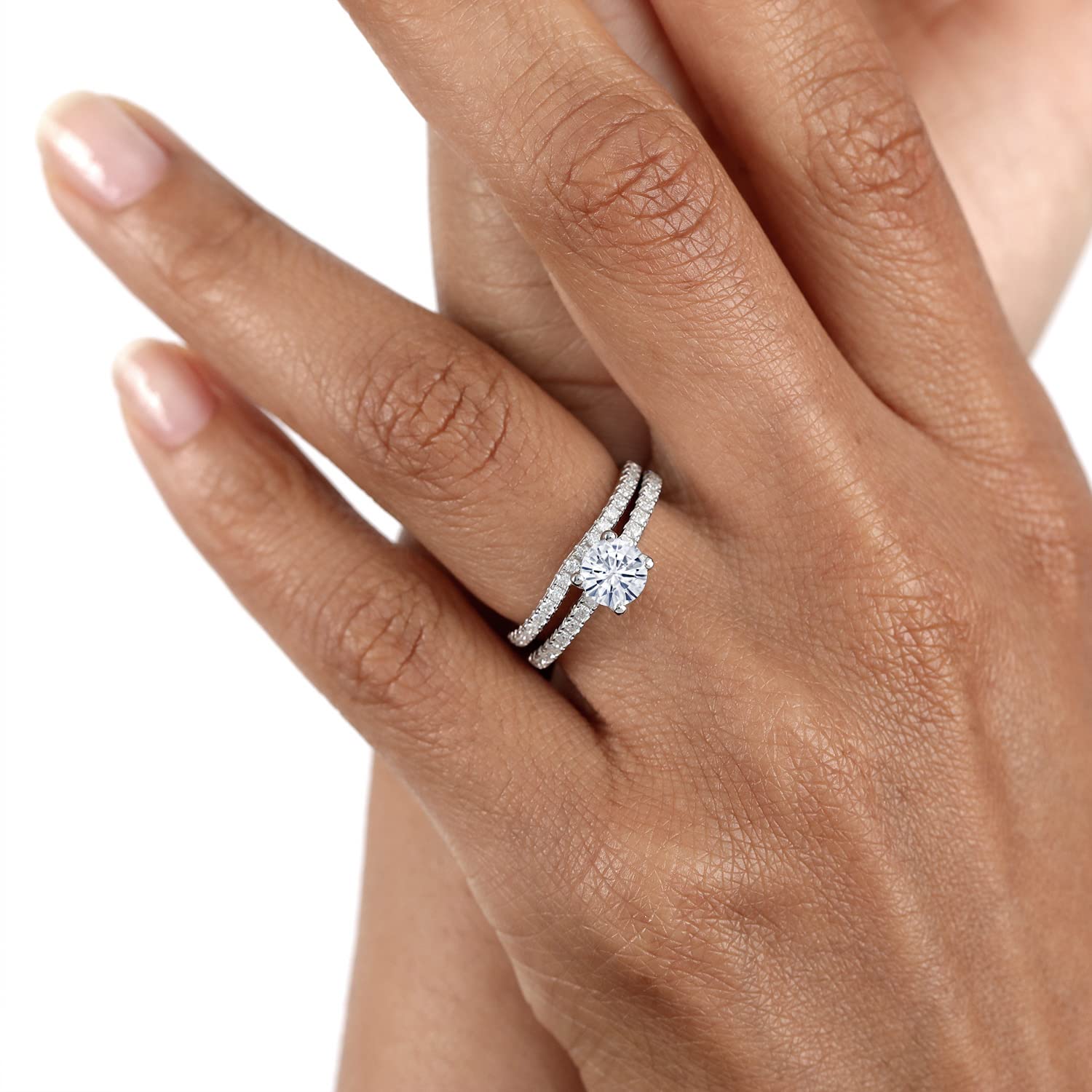 Gem Stone King 925 Sterling Silver White Moissanite Wedding Engagement Band Bridal Set Ring For Women (1.29 Cttw, Gemstone, Available In Size 5, 6, 7, 8, 9)