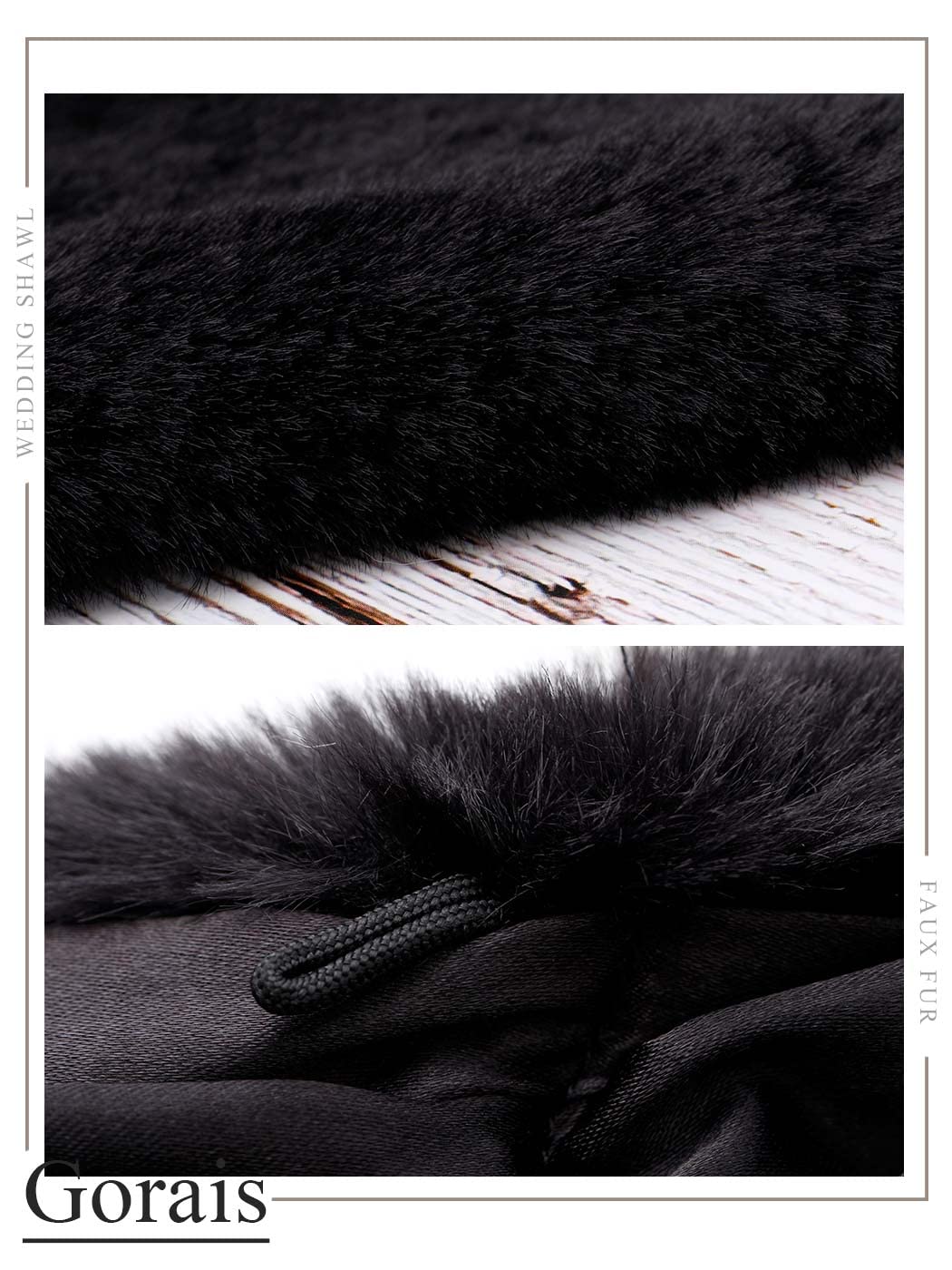 GORAIS Women's Wedding Faux Fur Shawls and Wraps Long Bridal Fur Scarf Stoles with Brooch for Bride and Bridesmaids (Black)