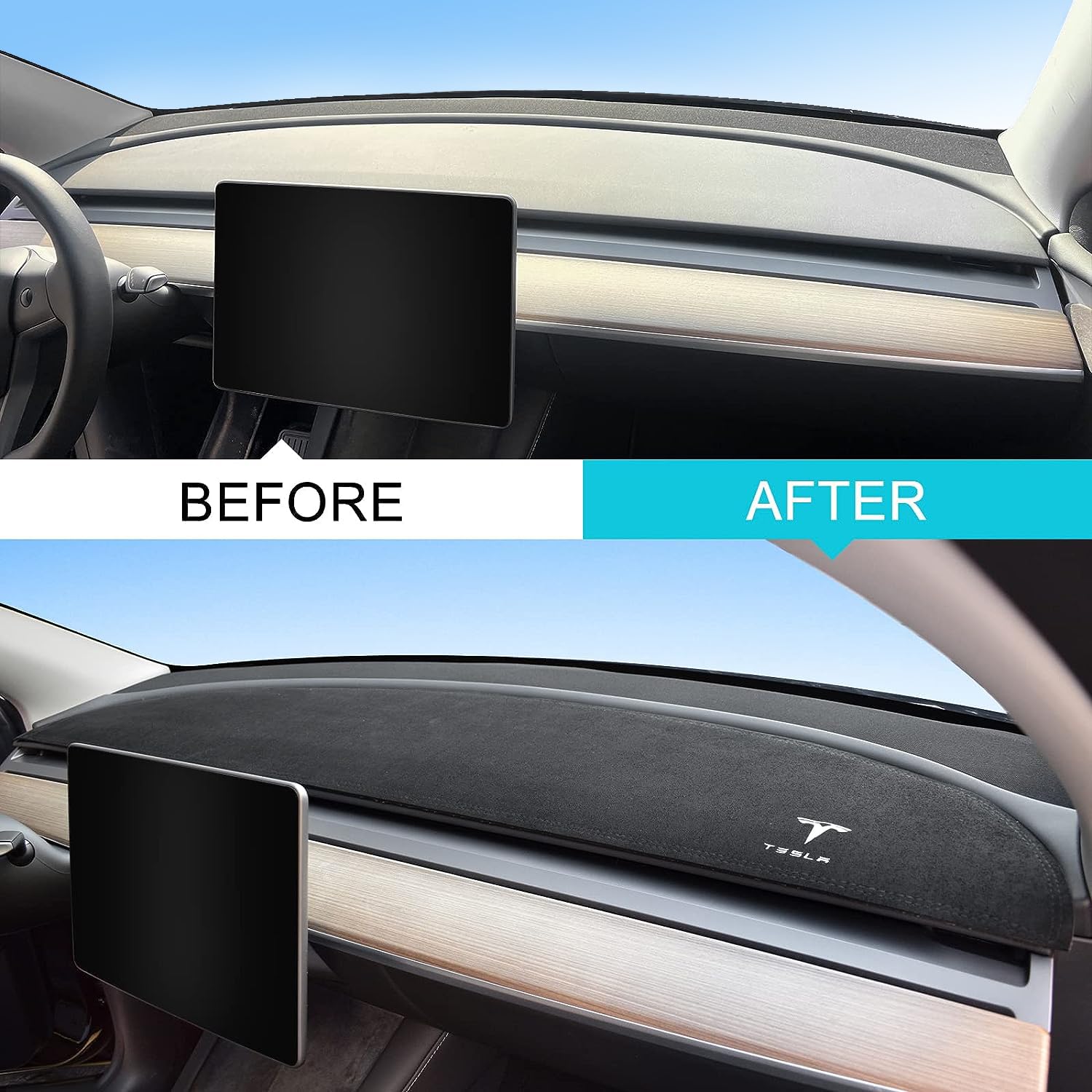 FocoMyLord Dashboard Cover for Tesla Model 3/Y, Alcantara Dashboard with Pad Dash Mat Compatible with Tesla Model Y Model 3 2017-2021 2022 2023 Dashboard Decorative Interior Auto Accessories