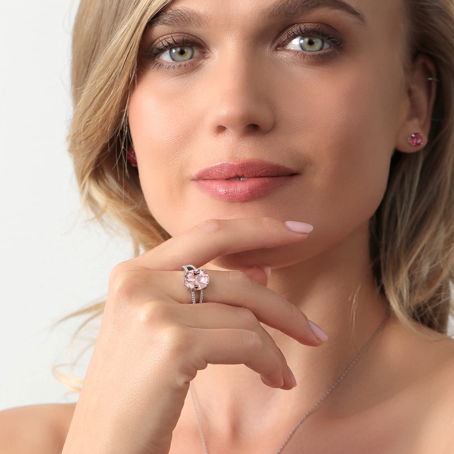 Gem Stone King 925 Sterling Silver Peach Simulated Morganite Women Ring (5.21 Cttw, Oval 12X10MM, Available 5,6,7,8,9) (Size 6)