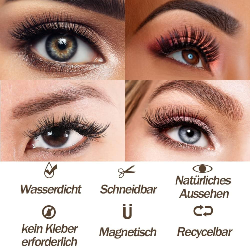 Gemonad Magnetic Eyelashes without Eyeliner, Reusable Dual Magnetic lashes, Looking Natural No Glue 3D False Eyelashes Kit with Applicator, Fake Lashes Extension, Easy to Wear