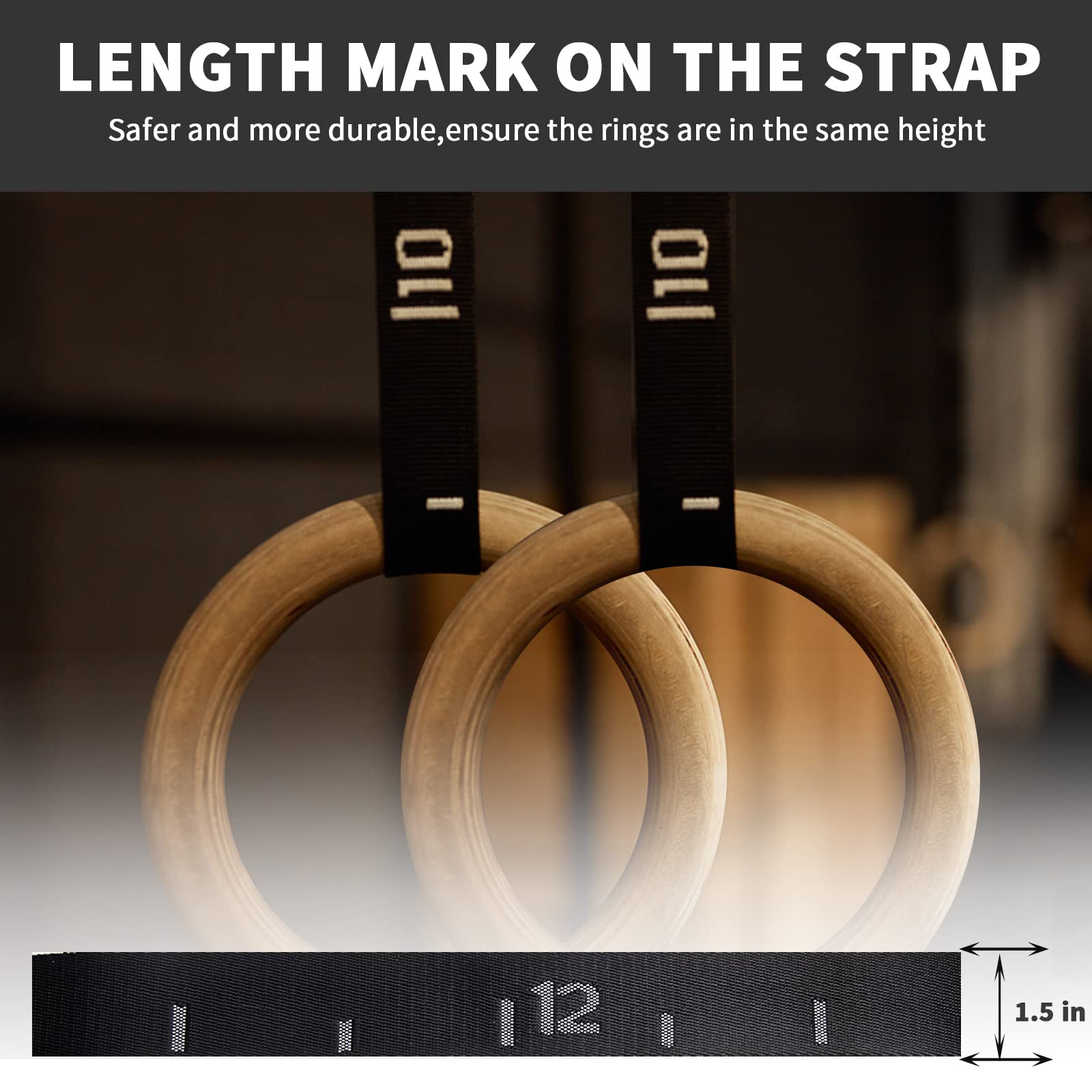 Gymnastic Ring Straps 15ft Adjustable with Scale Support 1500lbs Olympic Gym Rings Straps for Home Gym Training Workout Fitness Conditioning Pull Ups and Dips Exercises Equipment - Pair