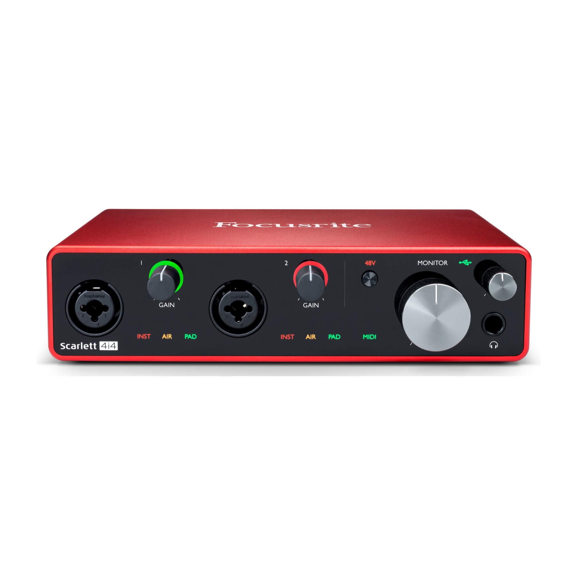 Focusrite Scarlett 4i4 3rd Gen 4x4 USB Audio Interface Bundle with Headphones and 2 XLR Cables (3 Items)