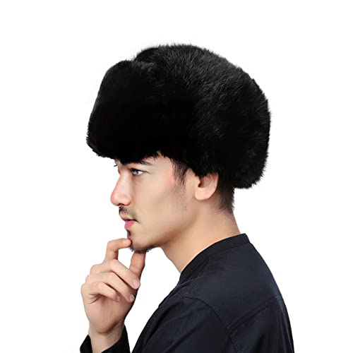 Fur Trapper Hat Winter Ushanka Russian Hat Men Fur Hats with 100% Rabbit Fur Aviator Hat with Earflaps Windproof（XL,Black）