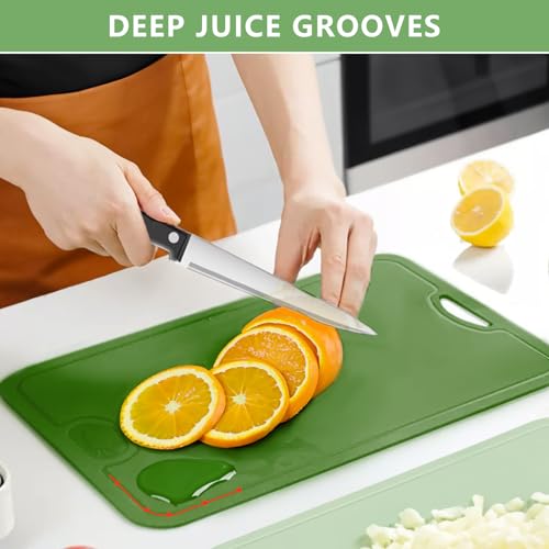 Gintan Flexible TPU Cutting Board with Knife and Juice Groove, BPA Free Flexible Chopping Boards for Kitchen Dishwasher Safe Easy Grip Handle(Dark Green)