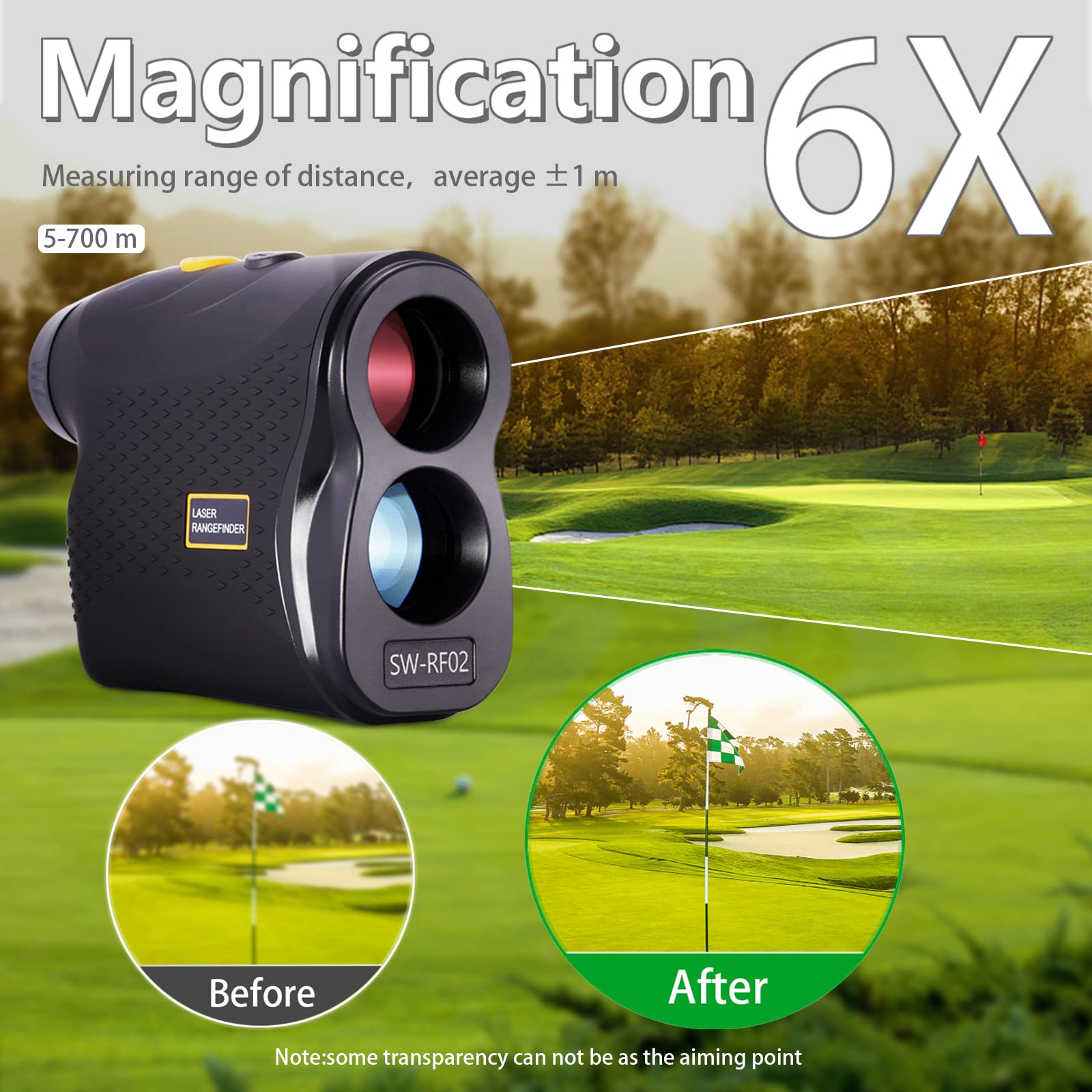 Golf Range Finder 700 Yard (600m), Fancyall Laser Rangefinder Devices 6X Magnification, Range Finder for Golf & Hunting (Measure Range 3-600m (±1m), with Measure Speed<0.5s, with Adjust Range ± 6°)