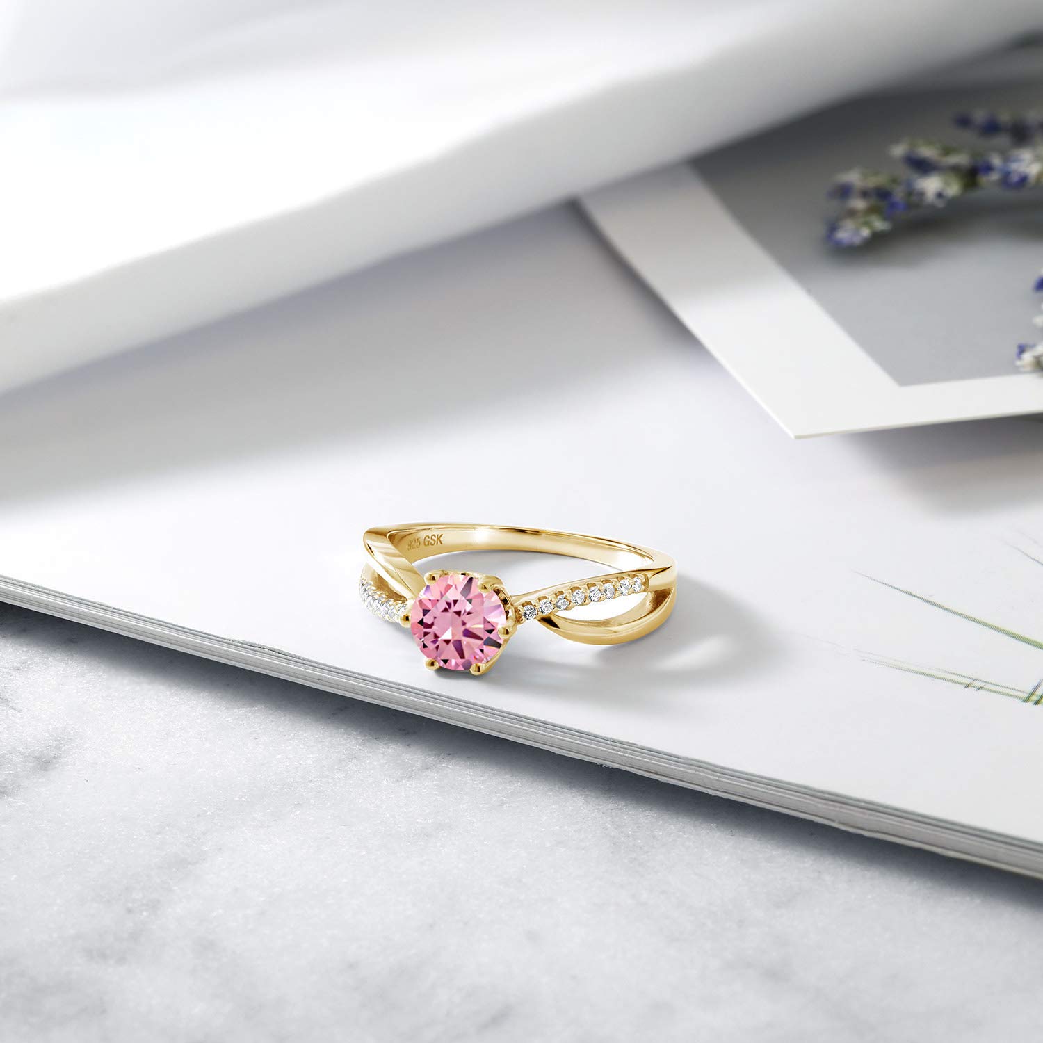 Gem Stone King 18K Yellow Gold Plated Silver Gemstone Birthstone Infinity Ring | Round 6MM | Wedding Engagement Anniversary Promise Ring For Women | Available In Size 5, 6, 7, 8, 9