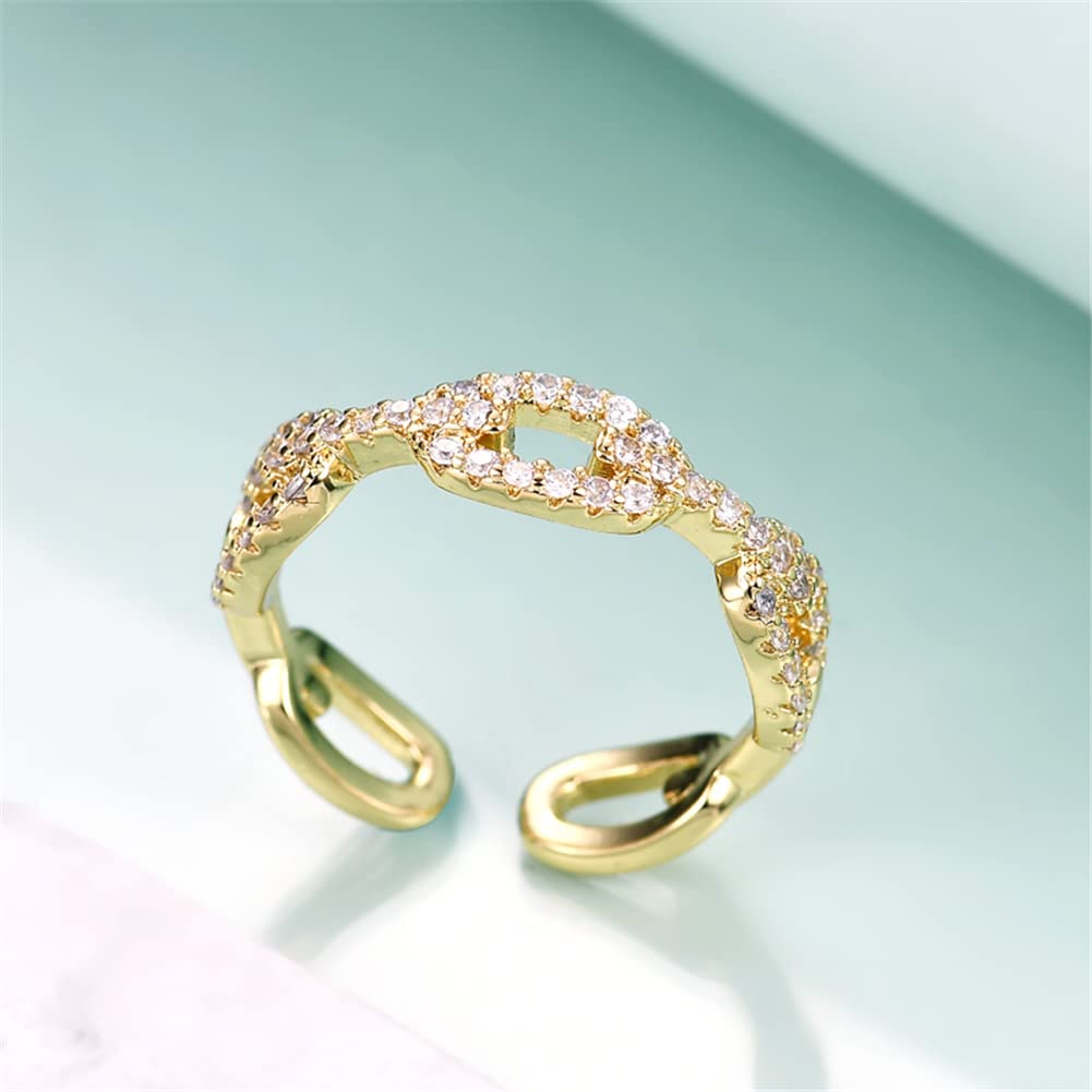 Flower Valley 18K Gold Plated Chain Link Ring Simple Stacking Band Open Rings for Women Adjustable