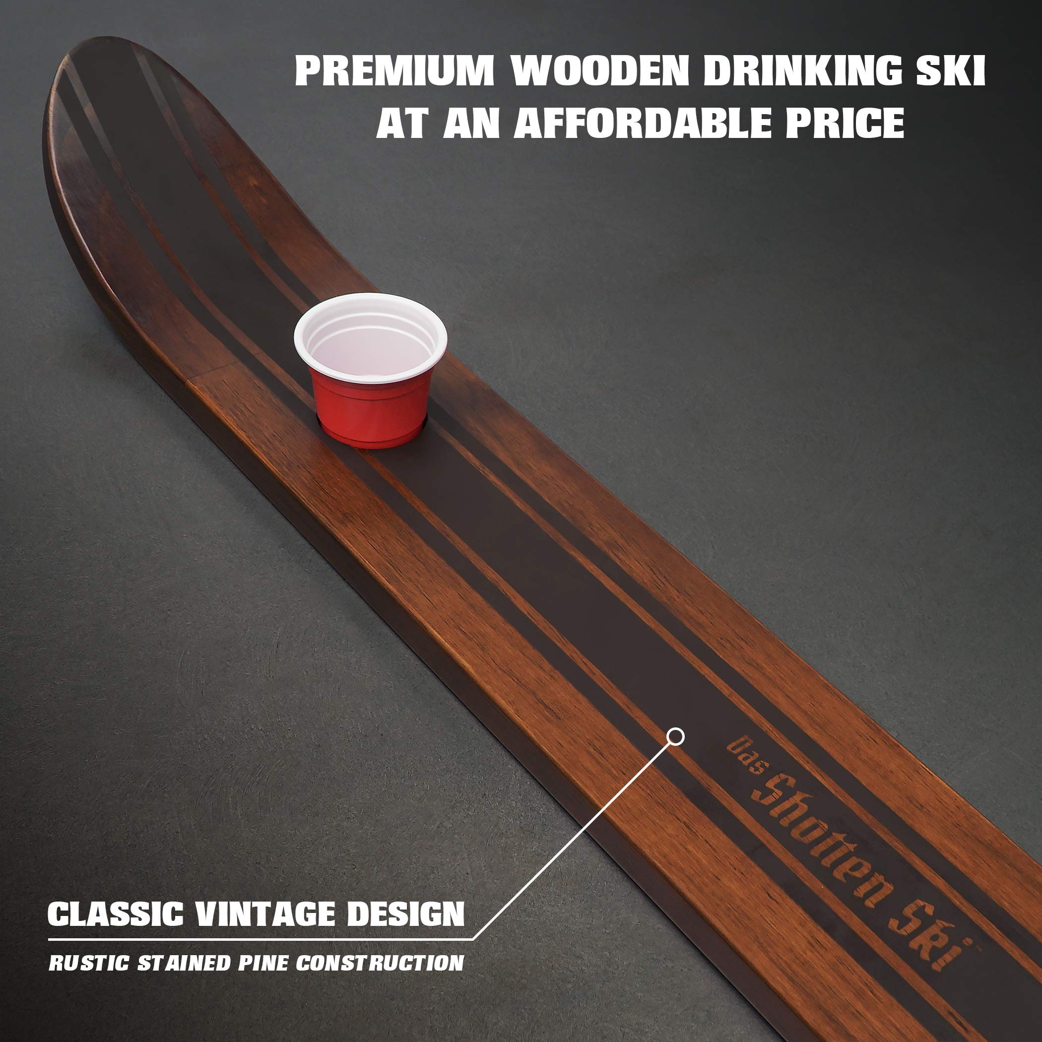 GoPong Slamski - Retro and Vintage Wood Design 4 Person Drinking Ski with 50 Plastic Shot Glasses