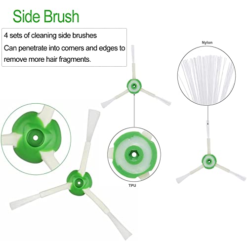 Replacement Parts and Accessories are Compatible with iRobot Roomba i3+i4 i6+i7 i7+i8 i8+/Plus E5 E6 E7 I, E&J Series 1 Set of Multi Ssurface Rubber Brushes 3 High-Efficiency Filters 4 Side BrushesâŚ