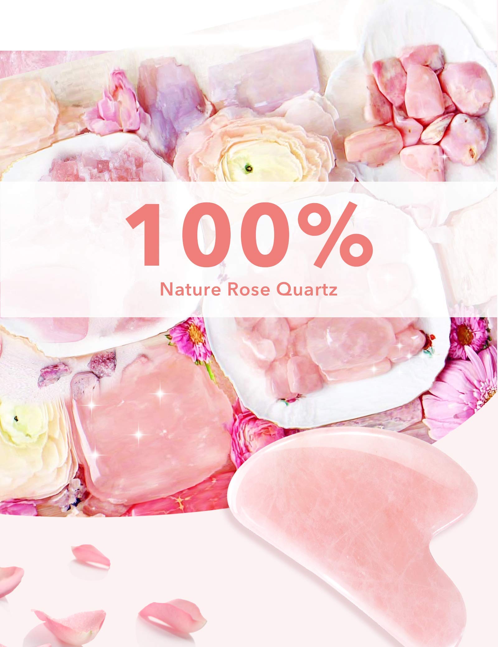 HANABEE Authentic Jade Roller for Face Gua Sha Facial Tools Face Roller Skin Care Facial Roller for Puffiness -Rose Quartz