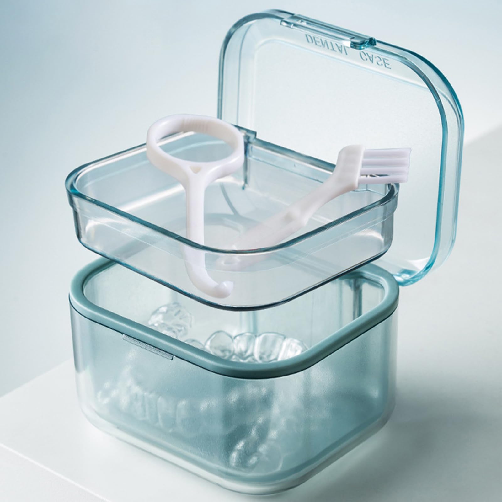 Fodofodo Retainer Case,Denture Cup,Retainer Cleaning Box with Strainer basket,Guard Box with Retainer Removal Tool and Brush,Compatible with Invisible braces,Retainers,Mouth Guards (Blue)