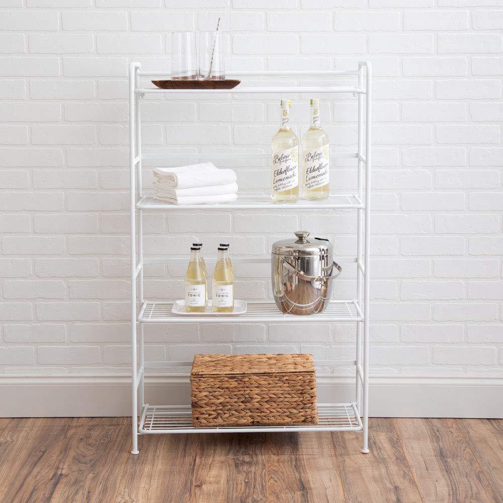 Flipshelf Folding Metal Bookcase-Small Space Solution-No Assembly-Home, Kitchen, Bathroom and Office White, 4 Shelves, Wide