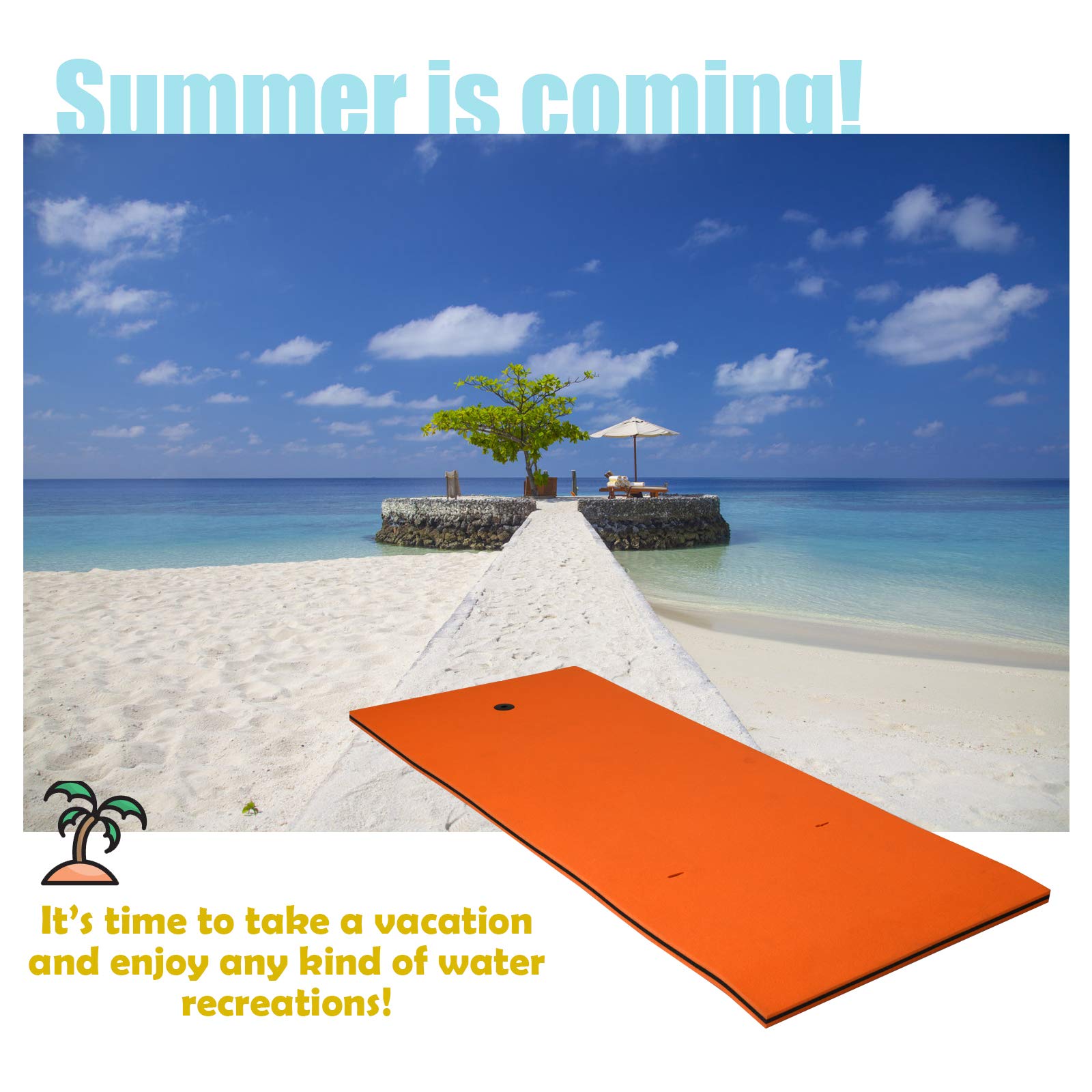 GLACER 87x36 inches Floating Water Pad, 3 Layers XPE Foam Floating Mat for Water Recreations, Floating Island for Pools, Lakes & Beach (Yellow)