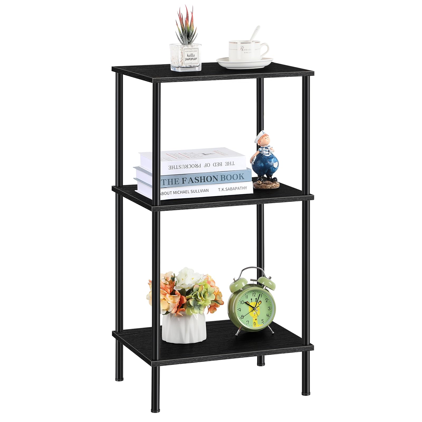 Fogein 3-Tier End Table, Nightstand Sofa Table Side Table, Table Stand, Nightstand for Living Room Shelf Storage for Bedroom Used for Small Spaces Table(Black)