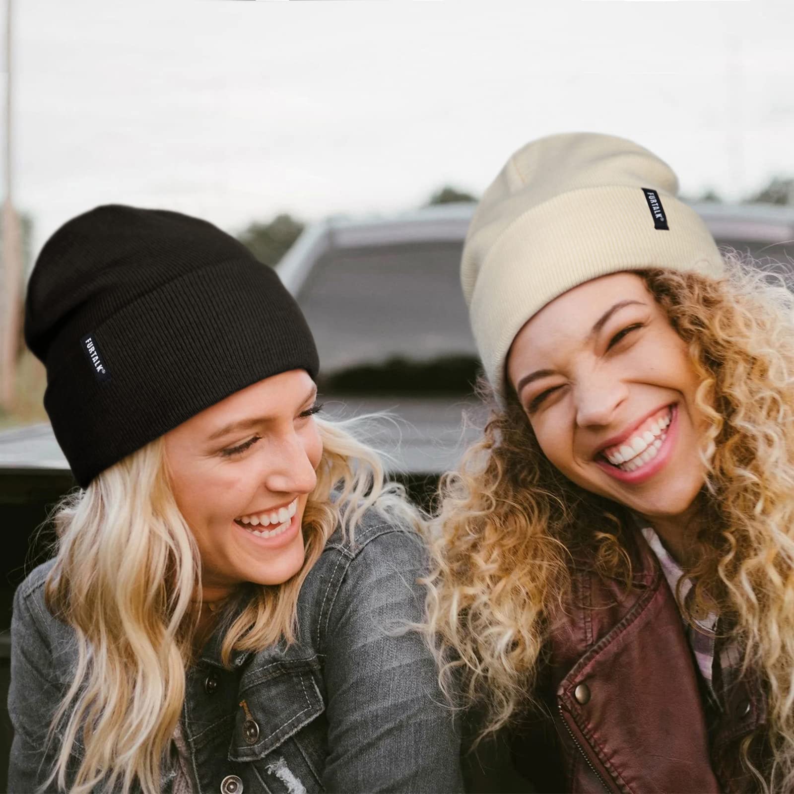 FURTALK Beanie,Soft Knit Warm Winter Hats for Women and Men,Acrylic Cuffed Beanies (One Size,Black)