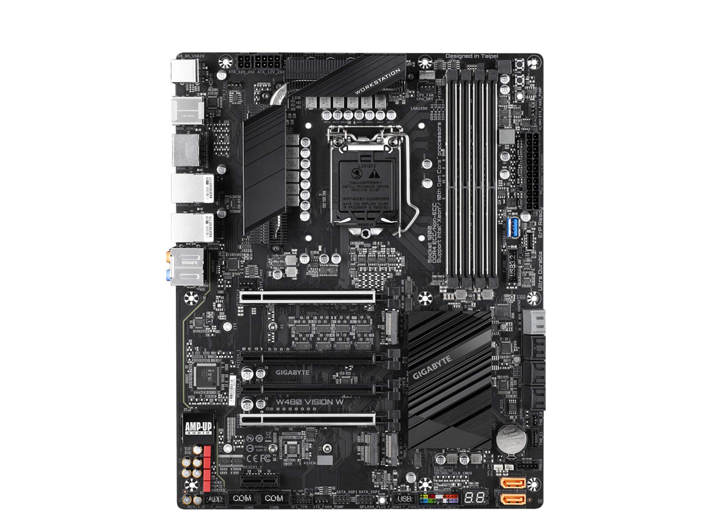 Gigabyte W480 Vision W (LGA 1200/Intel W480/ATX/Dual M.2/SATA 6Gb/s/USB 3.2 Gen 2/Dual Intel LAN/Multi-GPU Support/ECC Memory Support/Motherboard)