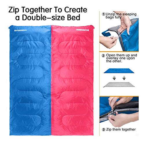 FUNDANGO Lightweight Compact Backpacking Sleeping Bag for Adult, Ultralight 3 Season Thin Warm Weather Waterproof Portable Envelope Sleeping Bag for Camping, Hiking, Summer, Spring, Fall, Women, Men