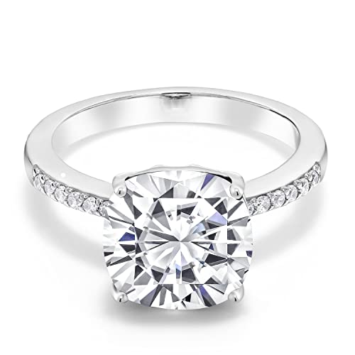 Gem Stone King 925 Sterling Silver 10MM Cushion Cut Gemstone Birthstone Engagement Ring | Wedding Anniversary Promise Ring For Women | Available In Size 5, 6, 7, 8, 9