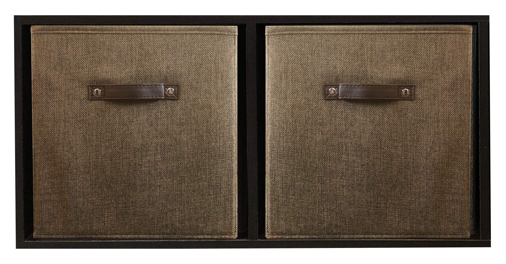 Functional Modern - Foldable Storage Bins - Durable Collapsible Storage Cubes - Closet Storage - Organizer Basket - 2 Pack - Heavy-Duty Cocoa Brown Natural Linen - 11 Inches High