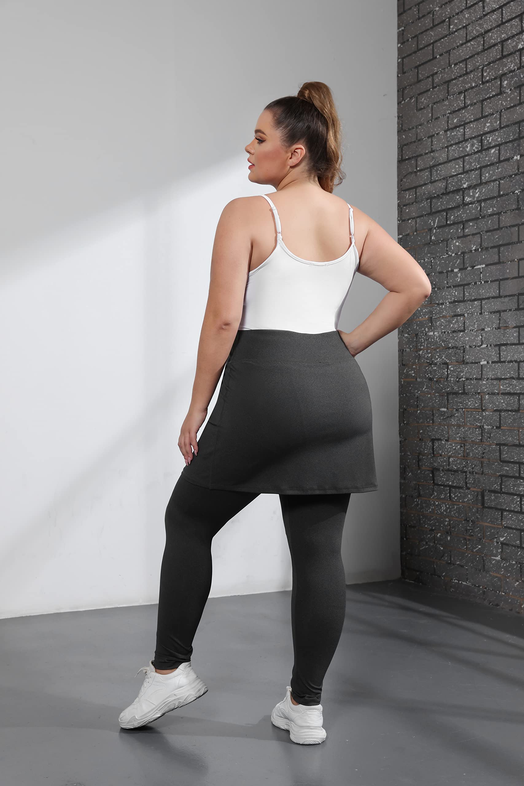 Hanna Nikole Plus Size Short Skirt with Leggings Attached for Women Golf Skirts with Leggings Grey 4XL