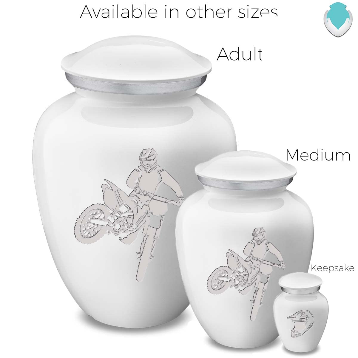 GetUrns Embrace Personalized Dirt Bike Medium Cremation Urn with Custom Text Engraving for Human Ashes for Funeral, Burial, Niche or Columbarium Cremation–44 Cubic Inches –Small Urns for Ashes (White)