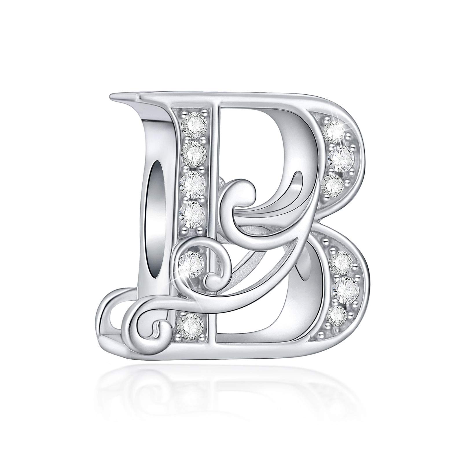 FOREVER QUEEN Initial A Charms 925 Sterling Silver Letter A-Z Charms for Snake Chain Bracelet Necklace Alphabet Beads